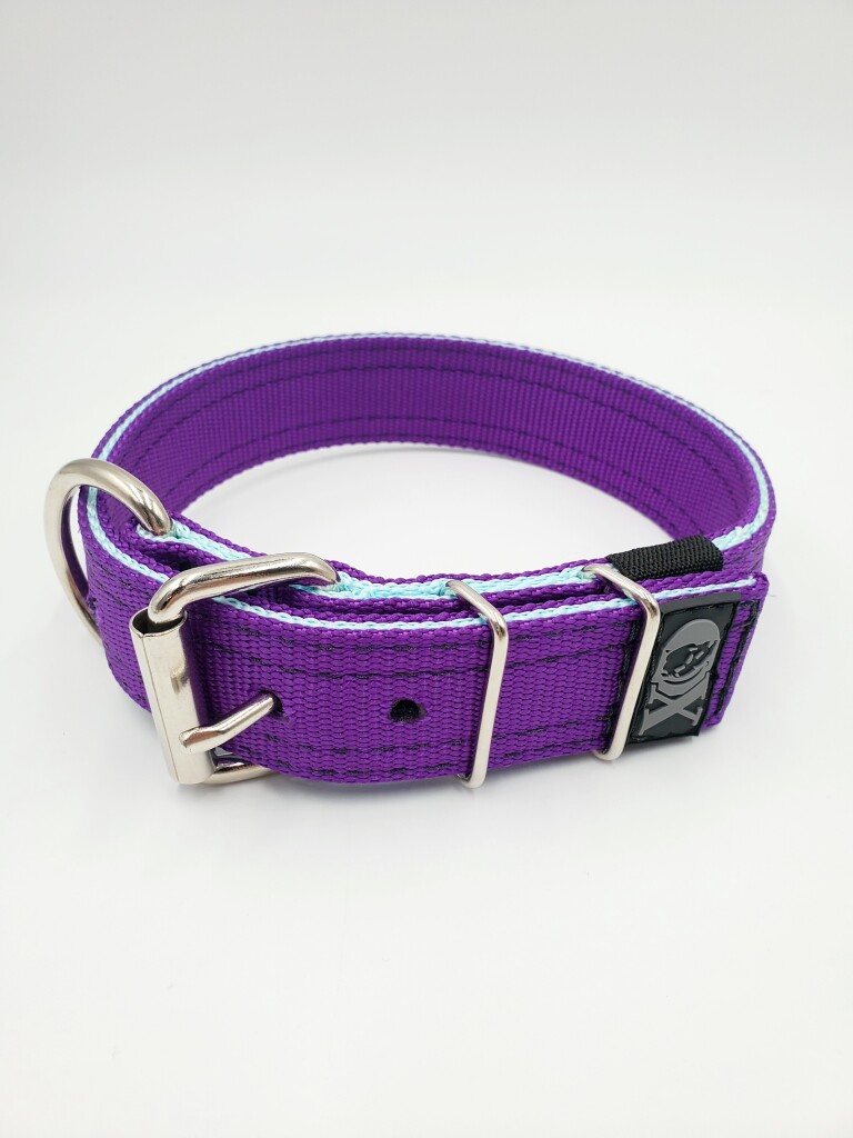 1.5″ Nylon Collar- Purple Outer, Powder Blue Inner, Black Stitch ...